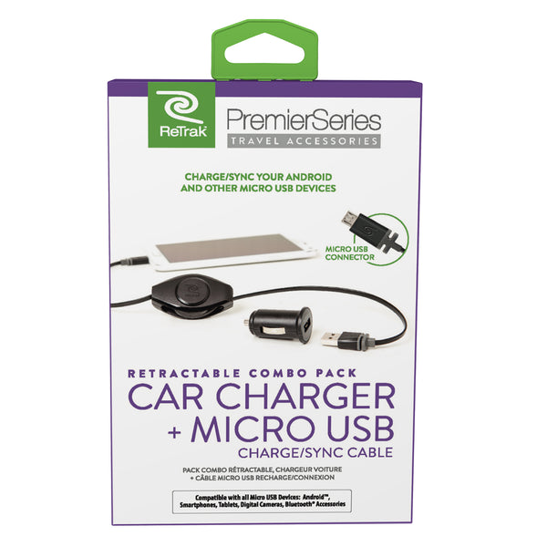 Micro USB Car Charger | 2.4A Car Charger & Retractable Micro USB Cable ...